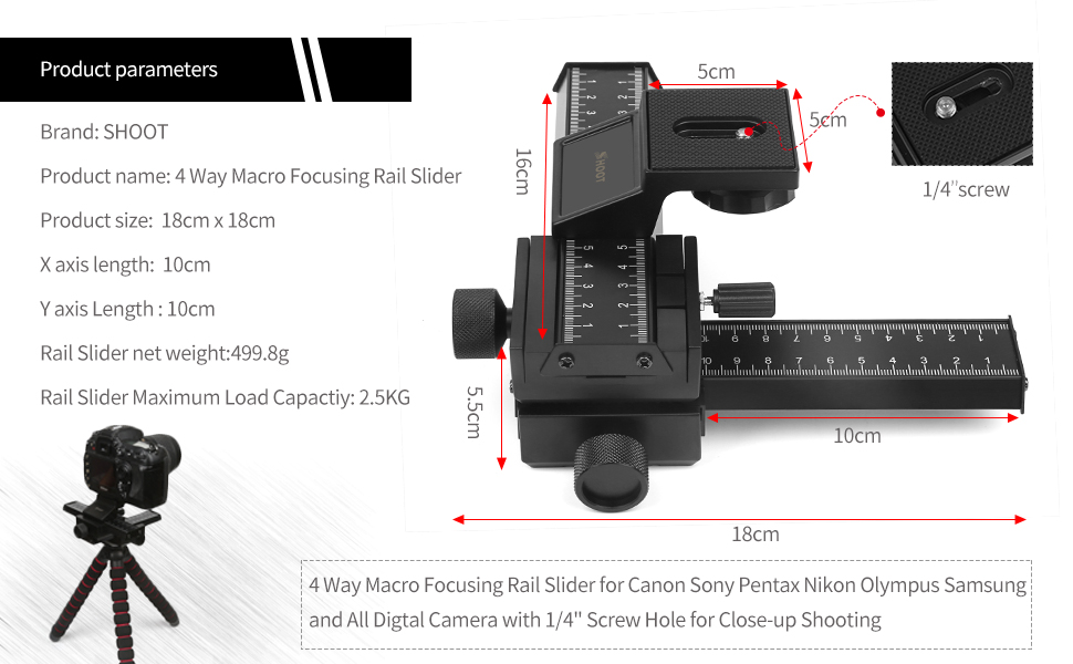 SHOOT 4 way macro focusing rail slider for Digital SLR Camera